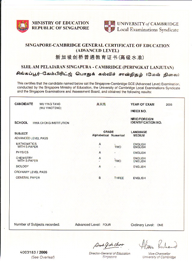 My Qualifications | ethan wu ying tang