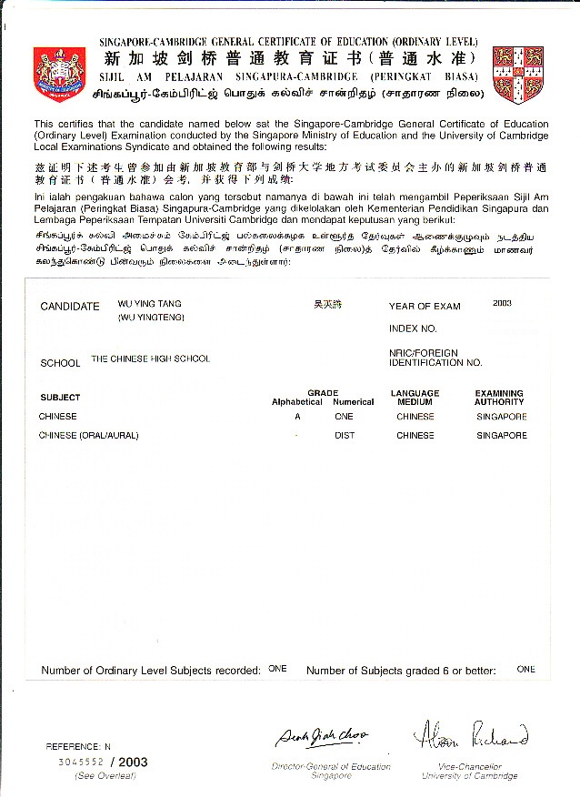 My Qualifications | ethan wu ying tang